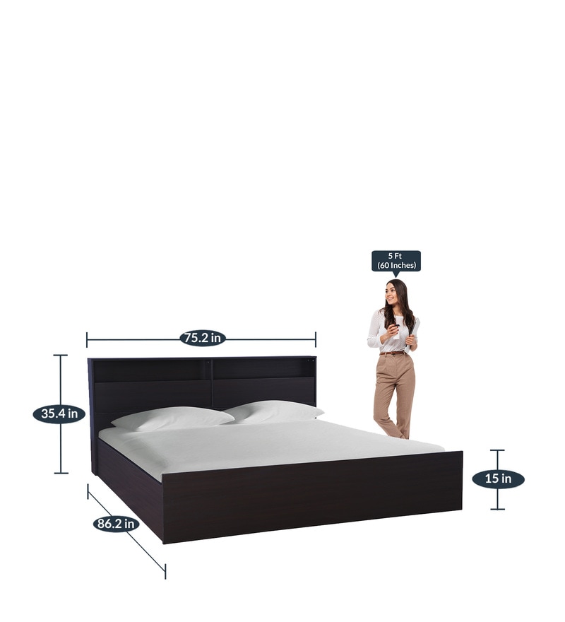 Alex King Size Bed with Storage in Dark Walnut Finish – Crafted Comforts