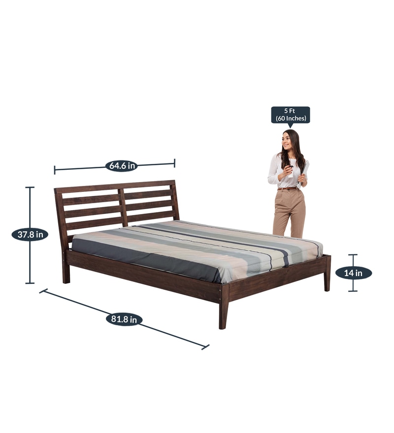 Fern Queen Size Bed in Walnut Brown Matte Finish – Crafted Comforts