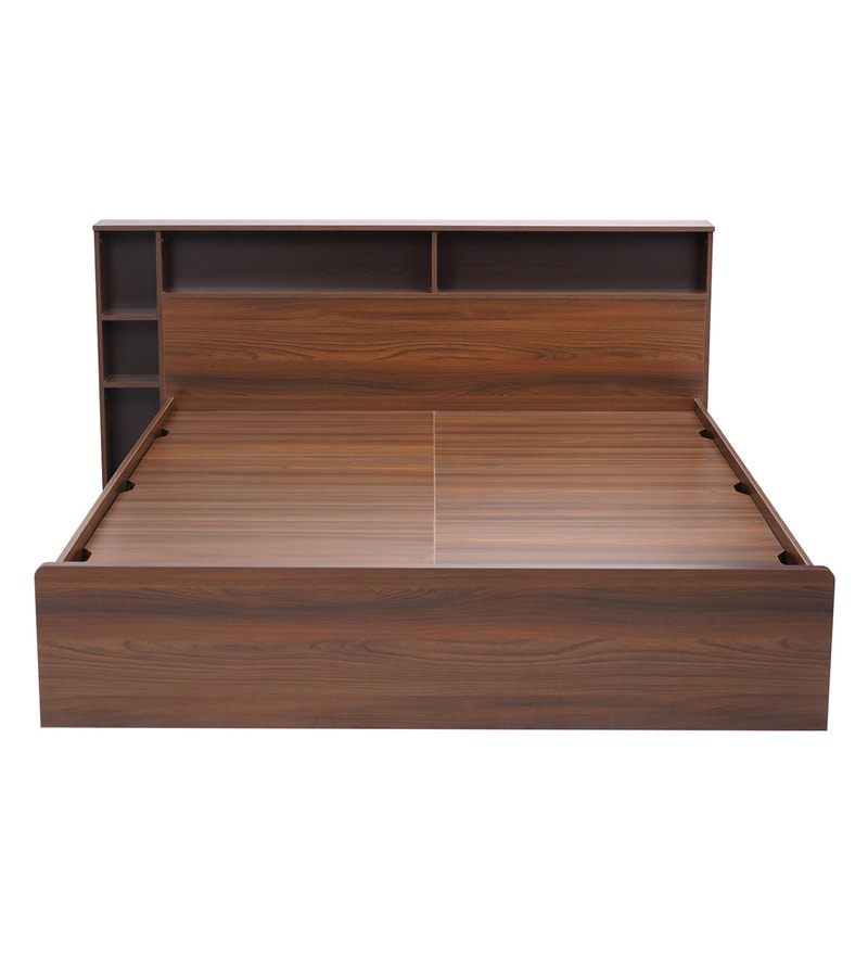 Torrie Queen Size Bed with Storage in Classic Walnut Finish – Crafted ...